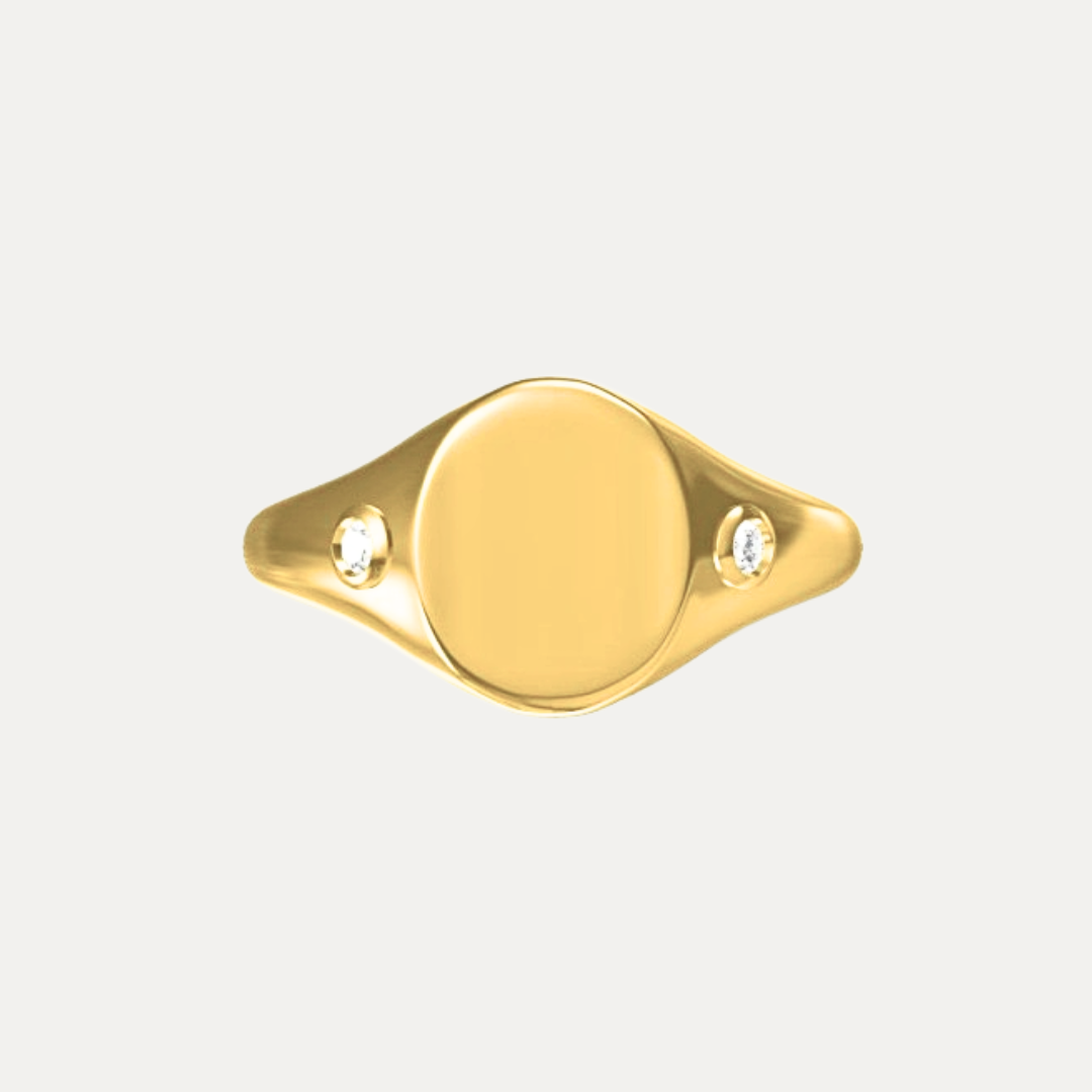Oval Diamond Signet Ring – Custom Gold Engraved Jewelry